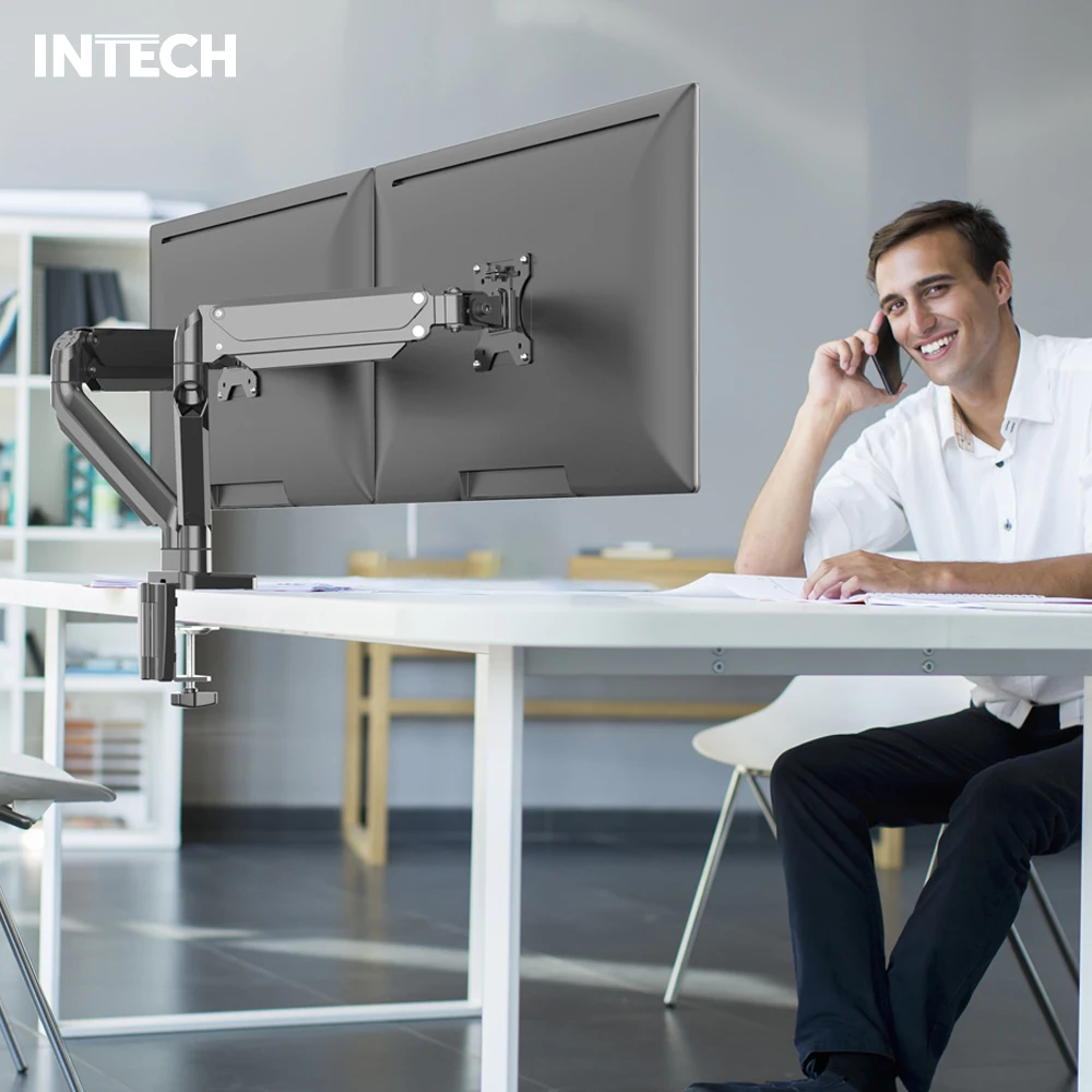 Aluminum Dual Arms Gas Spring Desk Mount,13-32" Height Adjustable Lcd ...