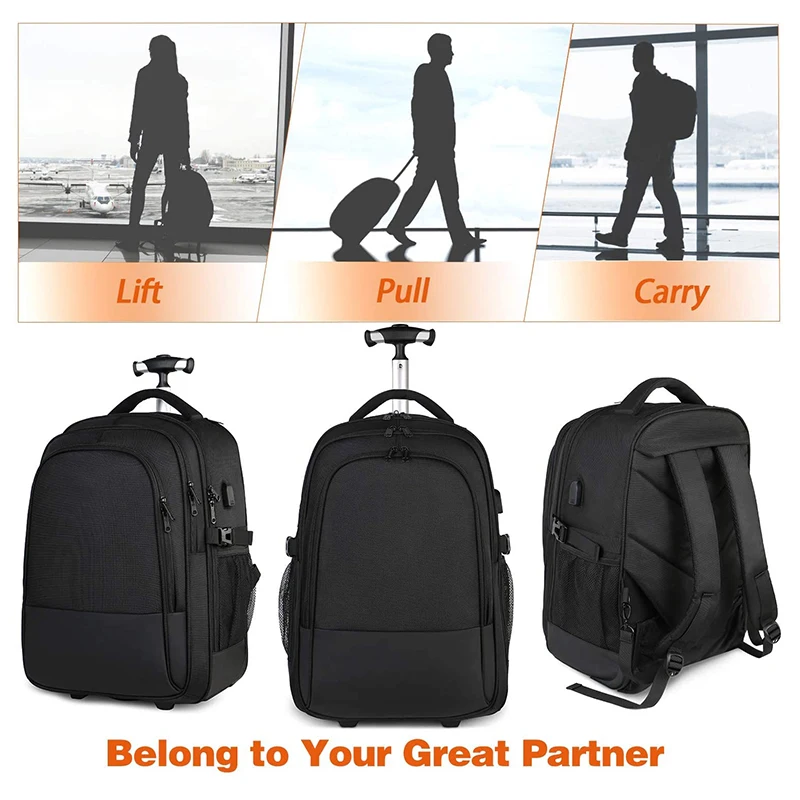 Large Laptop Rolling Backpack Business Travel Roller Computer Bookbag ...