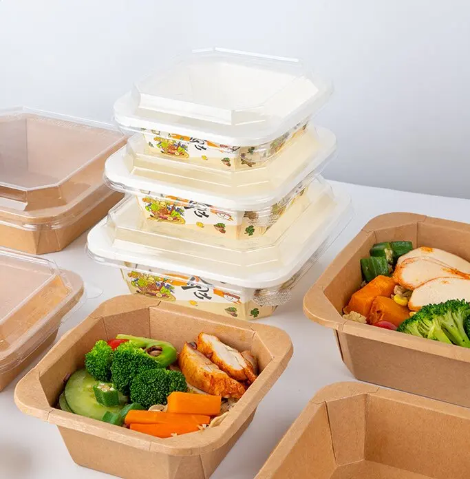 Octagonal Square Food Takeaway Packaging Box Customize Kraft Paper Box ...