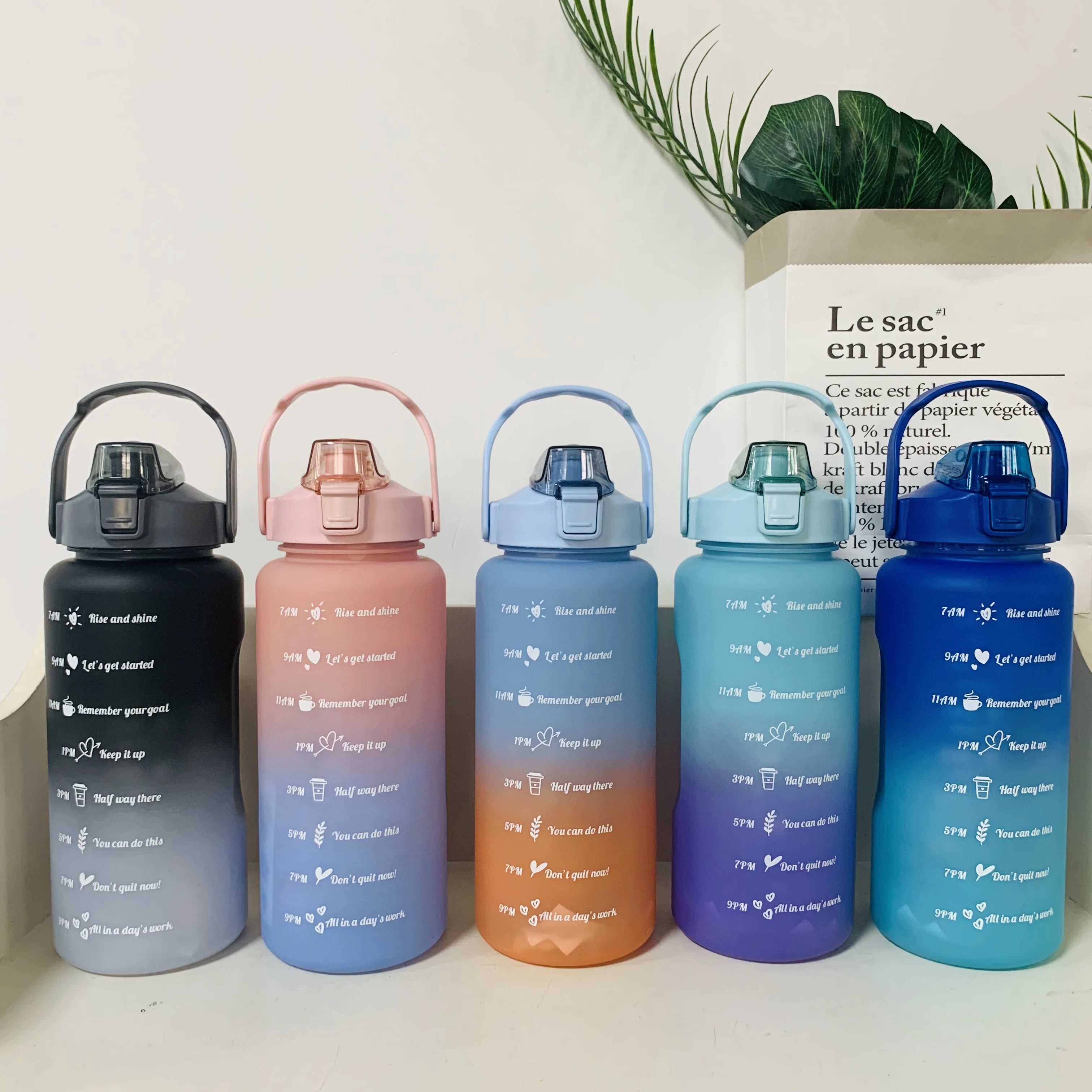 Portable Sports Gradient Color Drinking Water Bottle 3pcs Set Motivational Water Bottles Set 3 ...