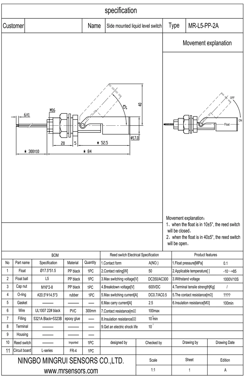 Side Mount Mechanical Water Tank Level Ball Float Switch for ...