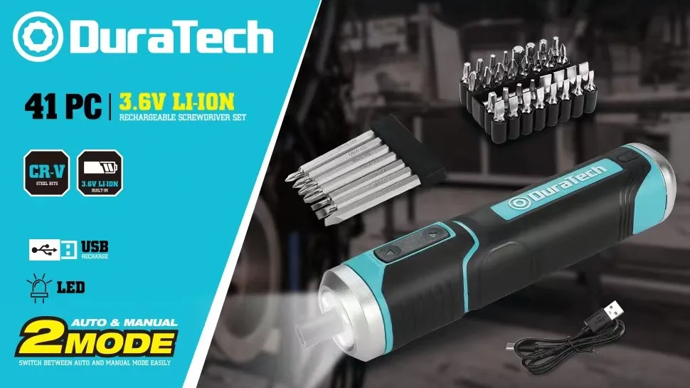 Duratech 41pc 3.6v Lithium Cordless Screwdriver Cordless Electric ...