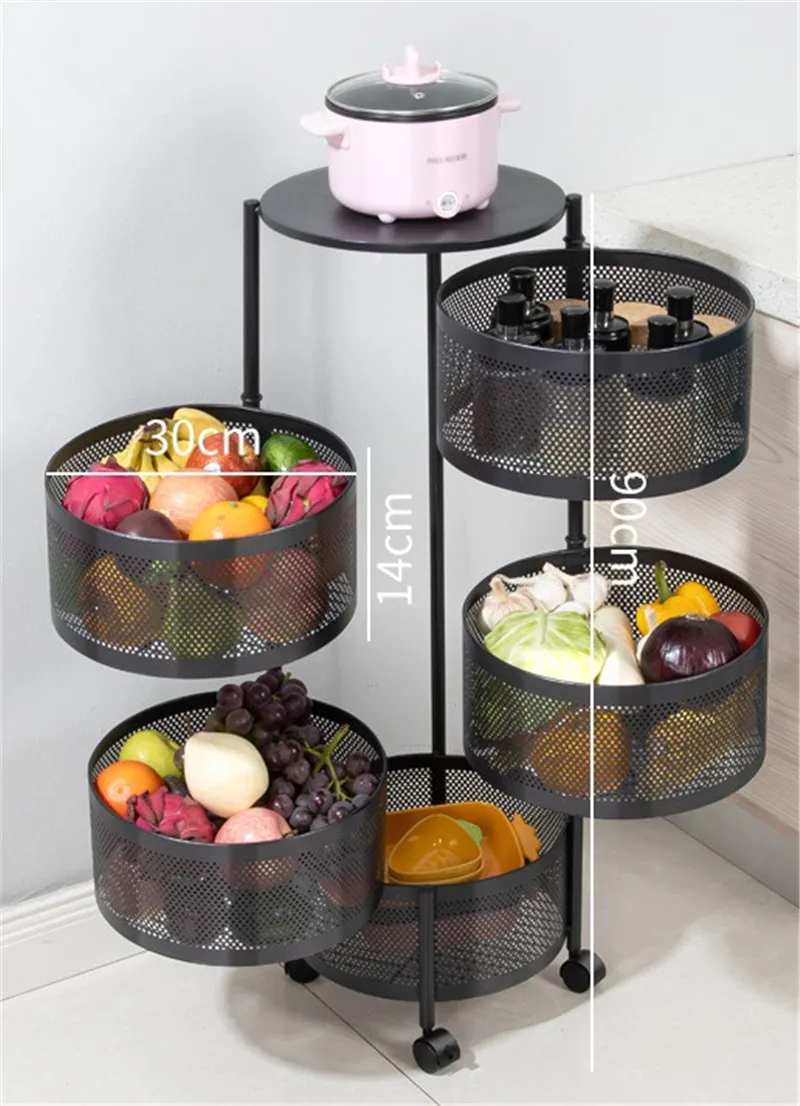 J2051 Kitchen Rotating Storage Shelves Rack With 5-tier Metal Multi ...