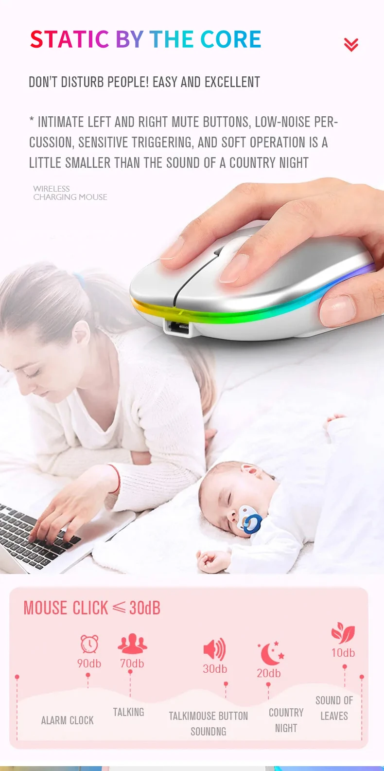 Silent Mouse Inalambrico Ultra-Thin Rechargeable Gaming