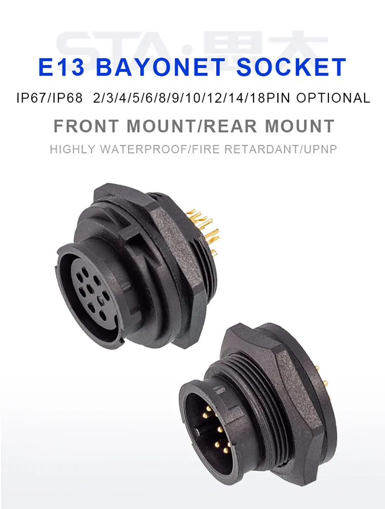 Waterproof E13 Connector Receptacle Socket Front Mount Solder with Male ...