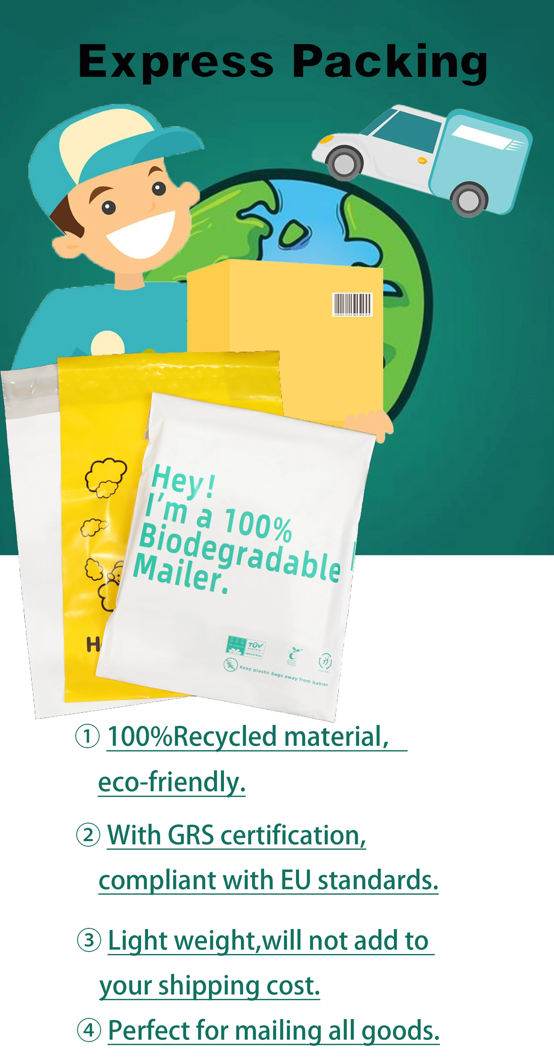 Eco-friendly PLA+PBAT Courier Delivery Bags Mailing Envelope Parcel ...