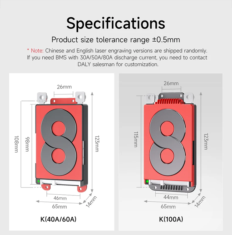 K BMS K-Series 60A 100A 40A Daly Smart Battery 16s 48v