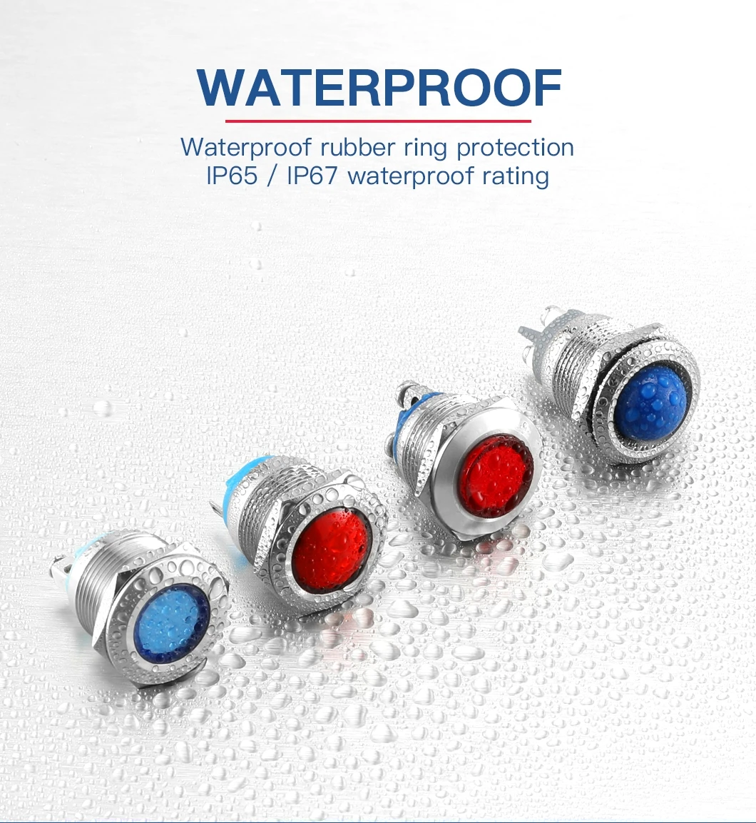 16mm Waterproof IP67 Electric Led Indicator Lights Yellow Concave Head ...