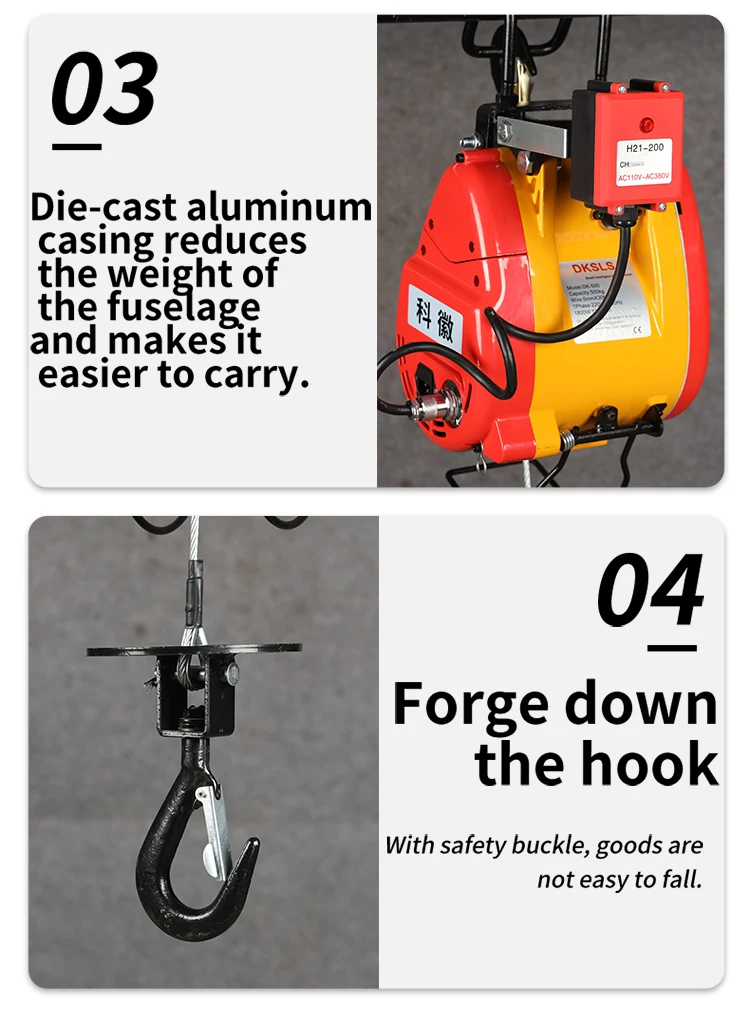 Small Fast Speed Electric Hoist Crane 300kg 500kg Remote Control Portable Mini Wire Rope ...