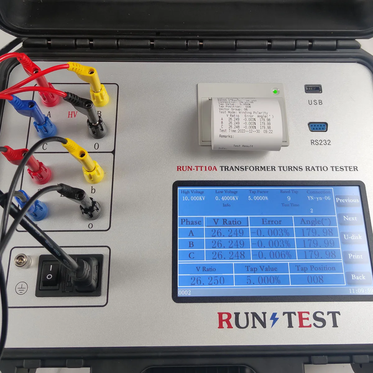 RUN TEST 3 Phase Automatic Transformer Turn Ratio Vector Group Rate TTR ...