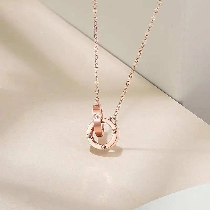 Gold Jewelry Pure 18k Gold Necklace Au750 Gold Double Ring Set Chain ...