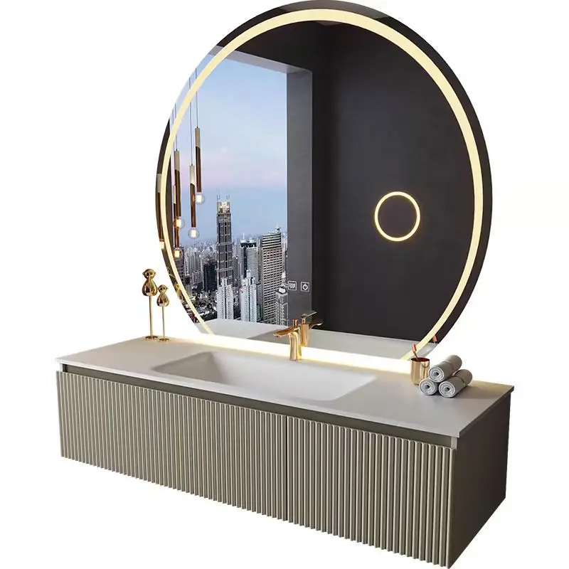 Modern Modular For Bathroom Vanity With Round Mirror Water-resistant ...