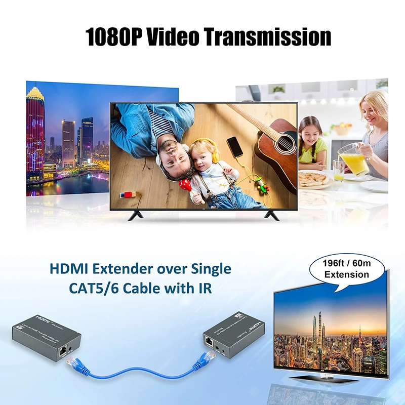 High Quality Converter Full Hd 1080p 3d Hdmi Extender 60m By Utp Cat5e ...