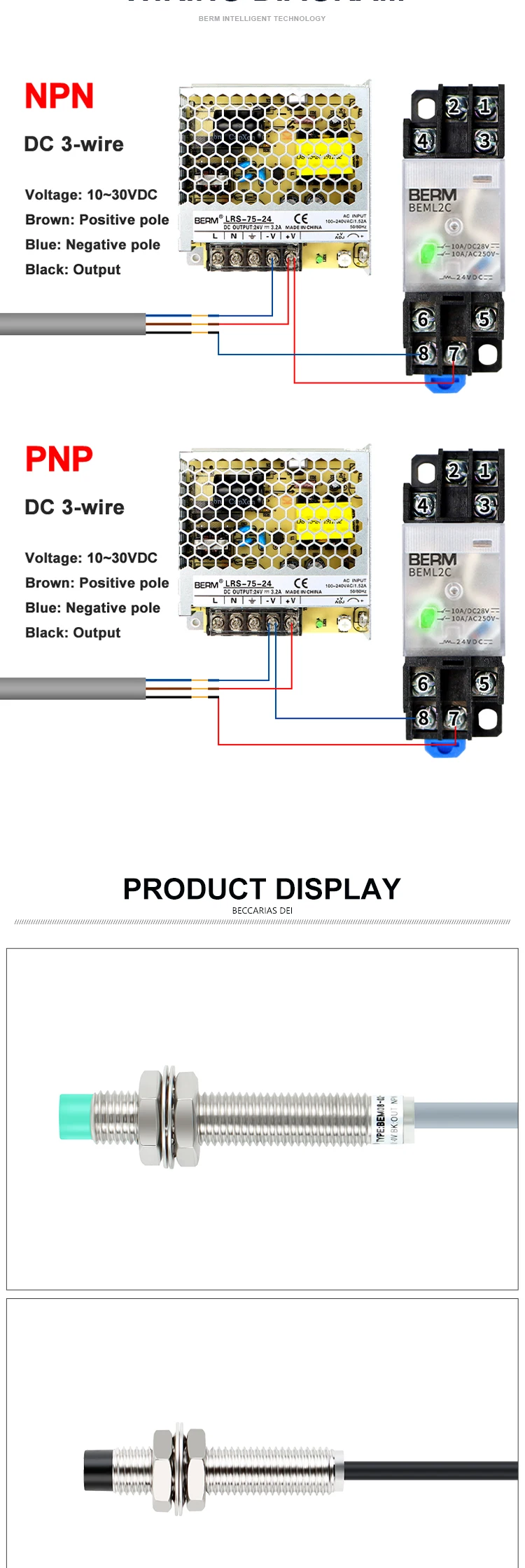 M8 Proximity Switch 24V DC Two-wire Three-wire NPN PNP Normally Open ...