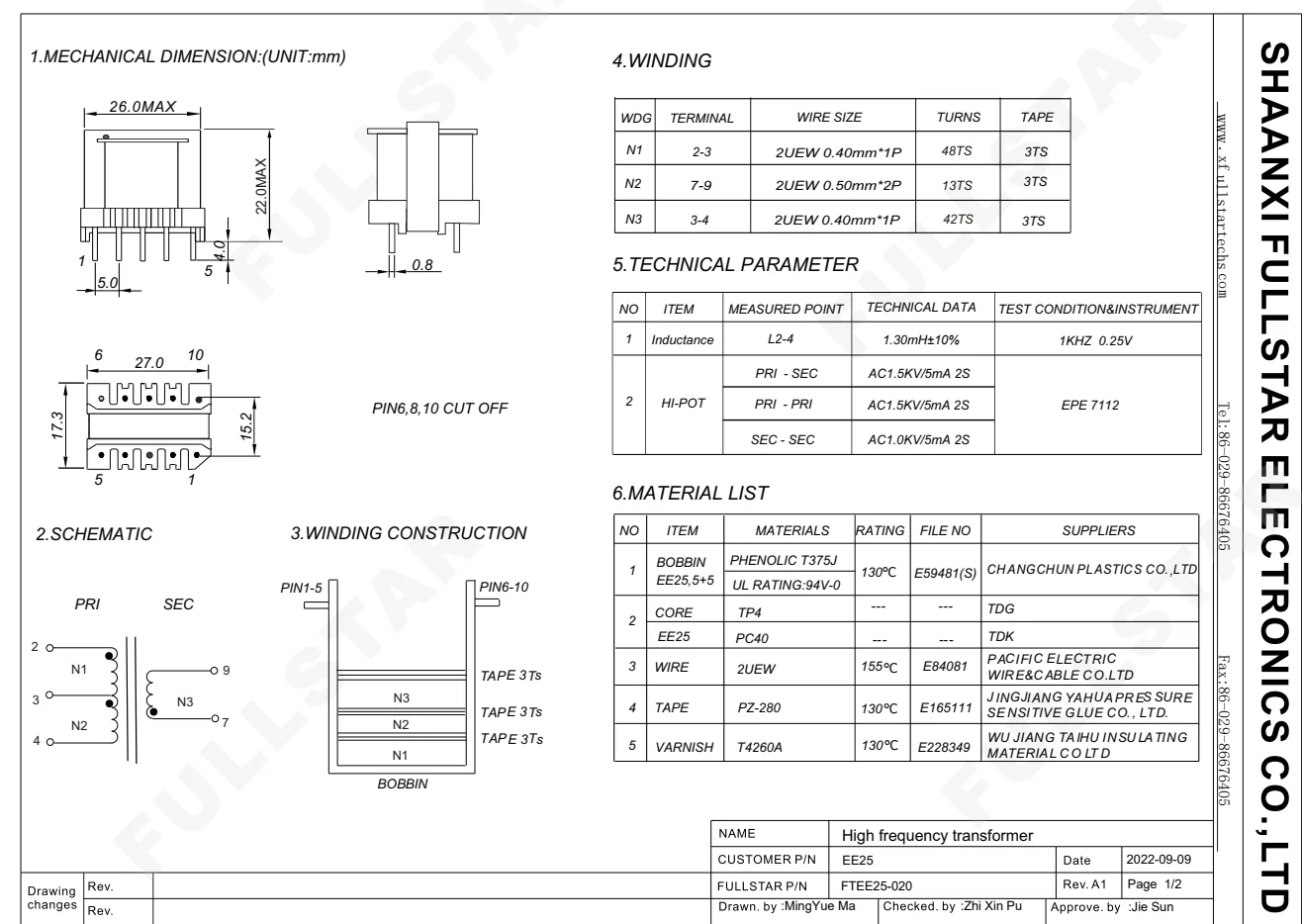 EE19 ETD42 ETD59 EE55 High Frequency Ferrite Core Transformer for Power Usage