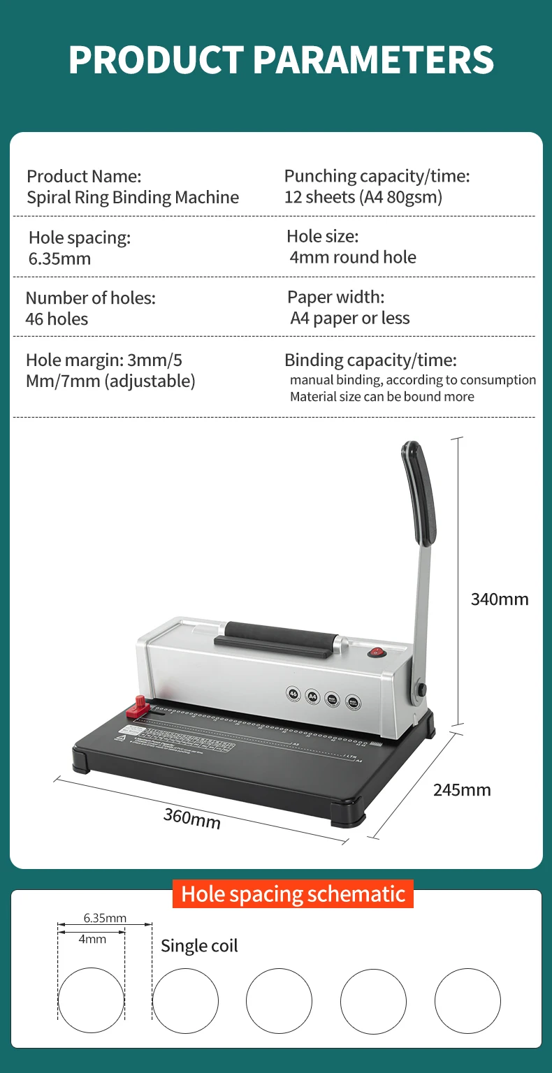 4:1 Plastic Spiral Coil Book Binding Machine - Manual