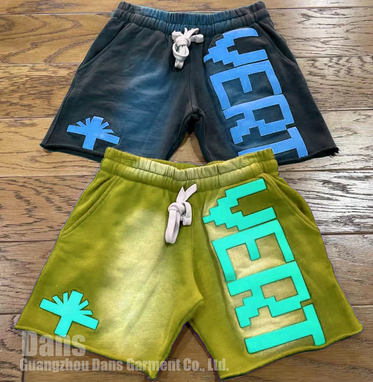 Custom 3D Puff Print Logo Graphic Street Wear Shorts Unisex Raw Hem ...