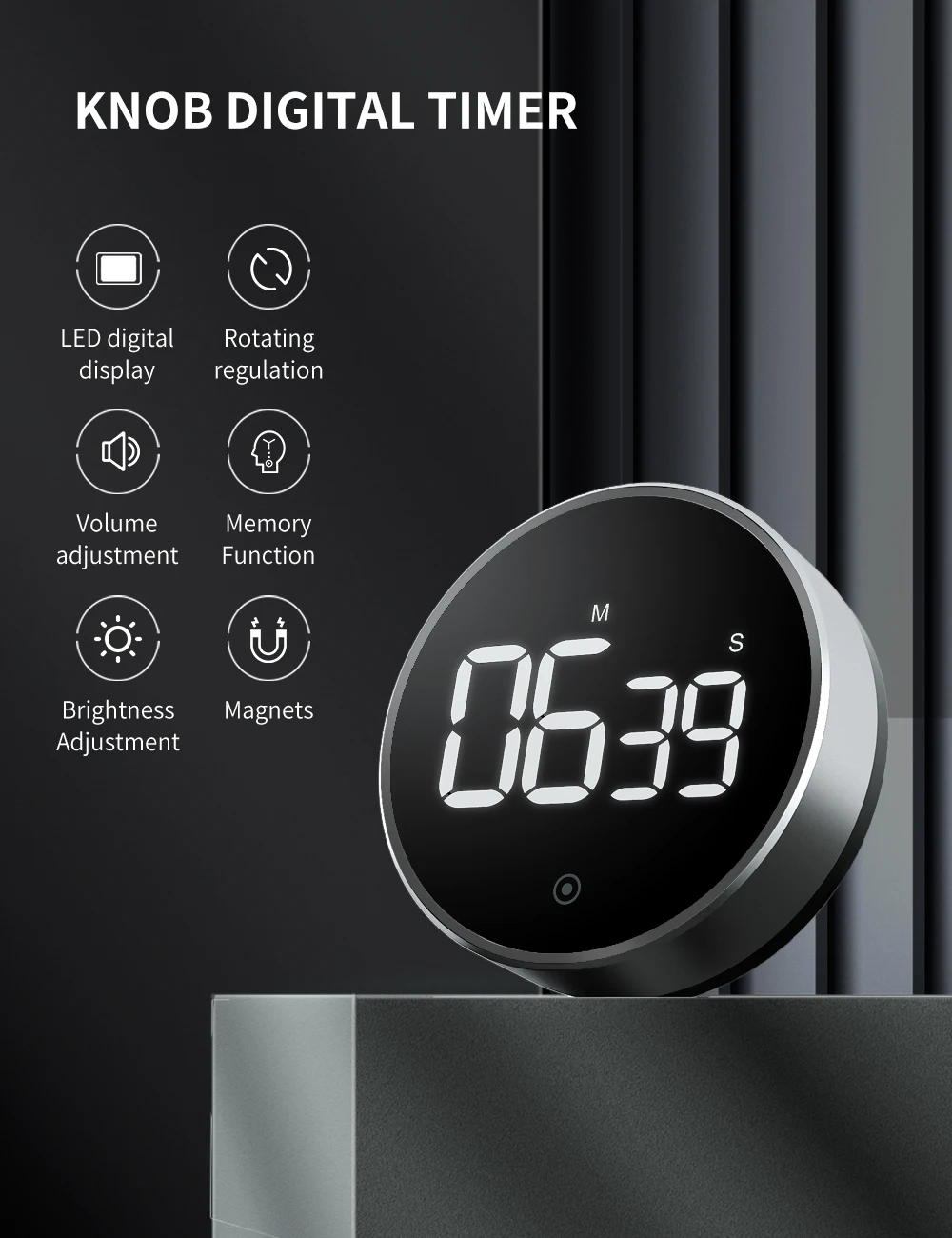 Circular Knob Loud Digital Kitchen Countdown Timer Magnetic Lcd Large Display Countdown Time ...