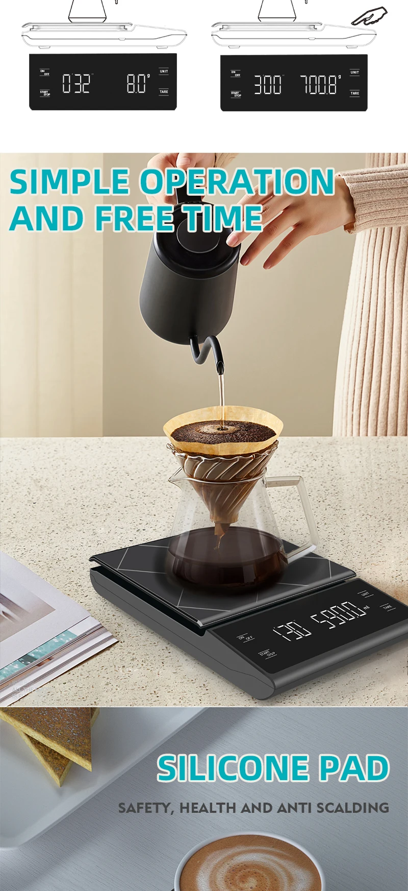 Customized 3kg Electronic Waterproof Coffee Scale with Timer