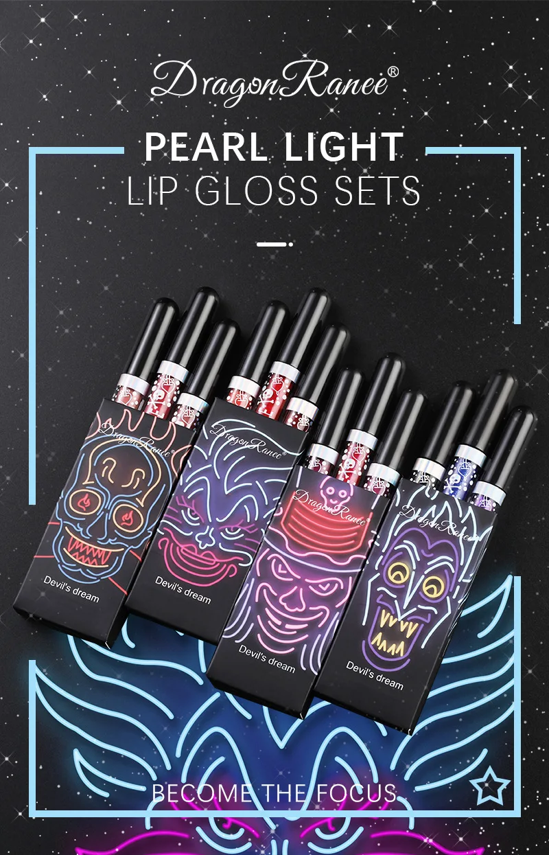 Dragon Ranee 3pcs Lip Gloss Halloween Diamond Glitter Lipstick Set Non ...