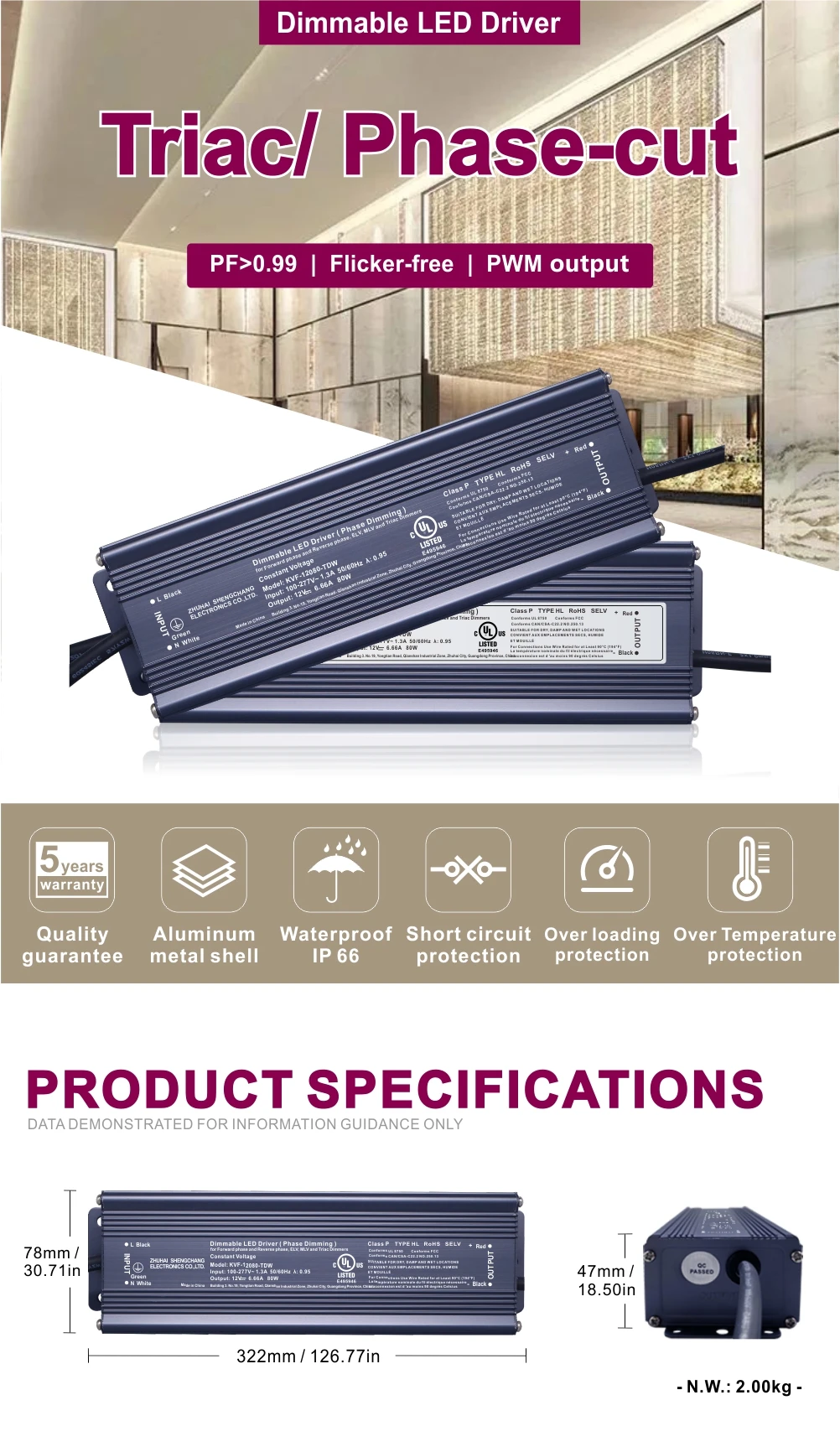 5 Years Warranty Triac Dimmable Led Power Supply 30w 50w 100w 150w 200w ...