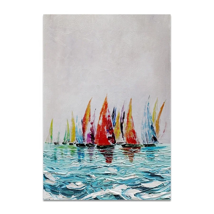 Modern Simple Original Plain Sailing Galleon Sea Hand-painted Texture ...