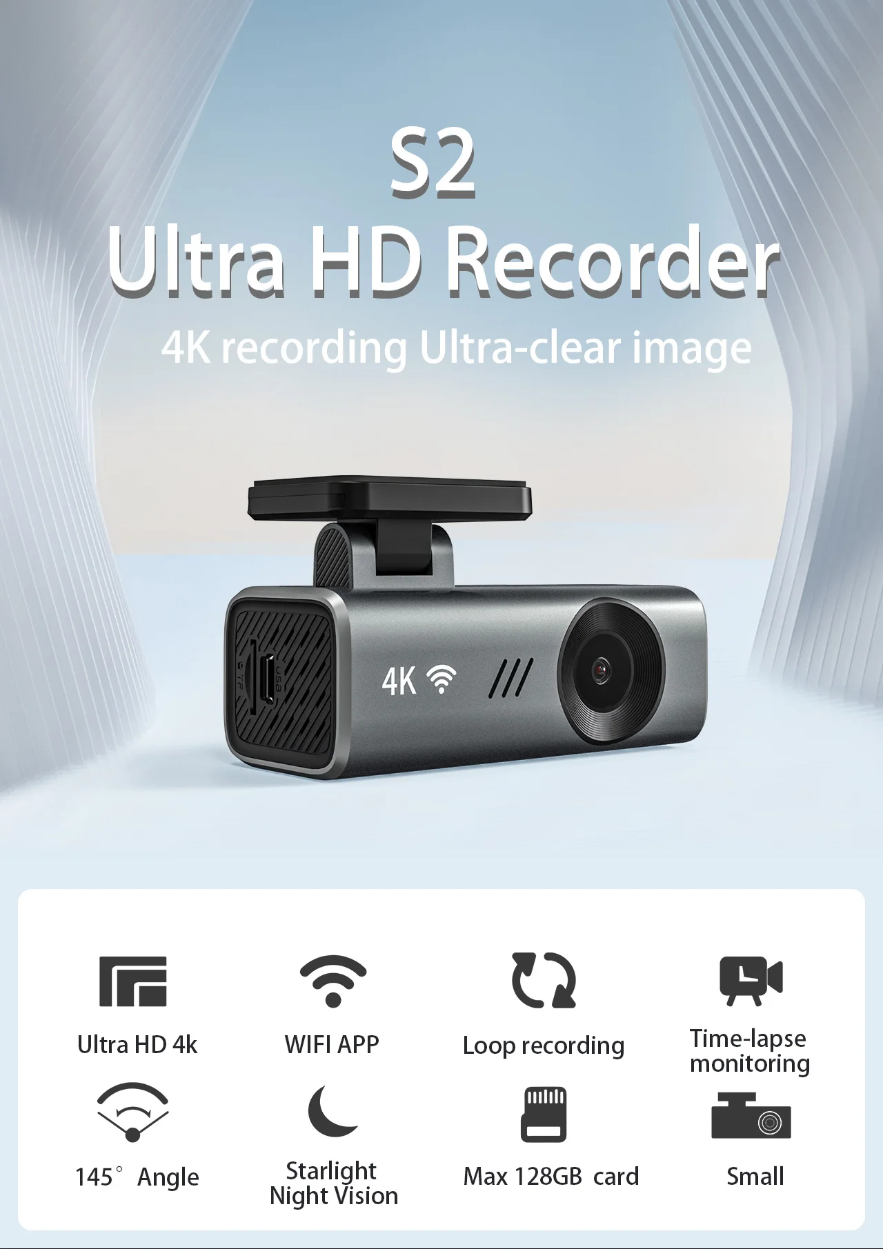 Carlover 4K Single Len Dash Cam Car Camera Dash Camera for Cars WiFi ...