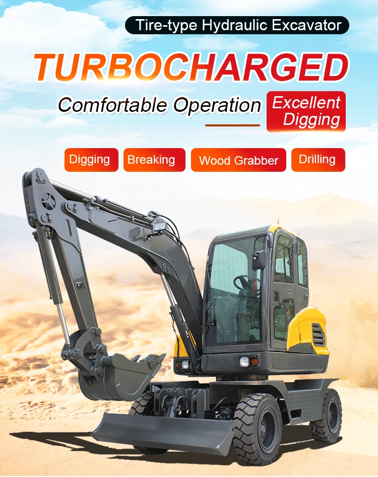 Digging Trenche Wheel Excavator Earth Moving Machinery Digger 6 Ton ...