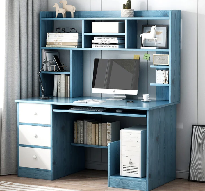 Small Computer Table Wood Desktop Bookshelf Integrated Office Wooden ...