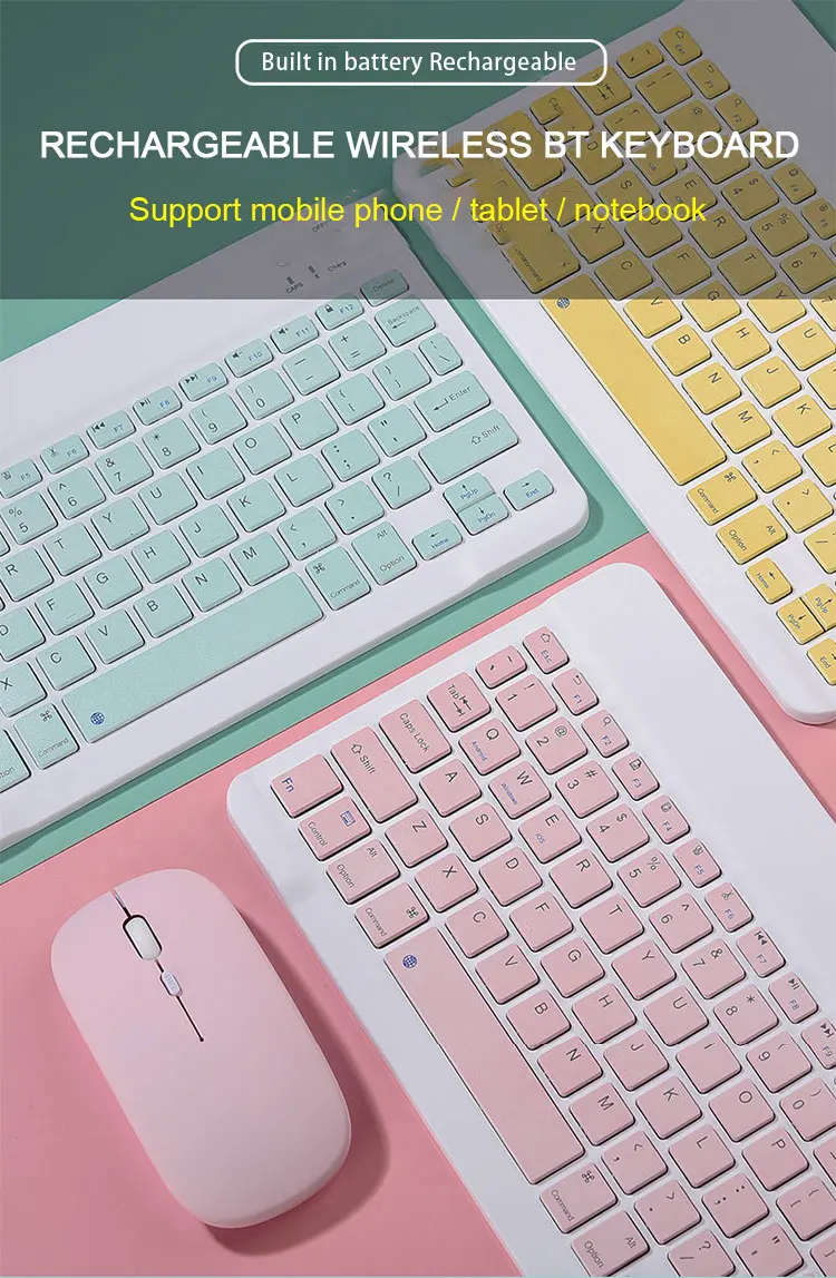 White Pink Office Tablet PC - Rechargeable Wireless Keyboard