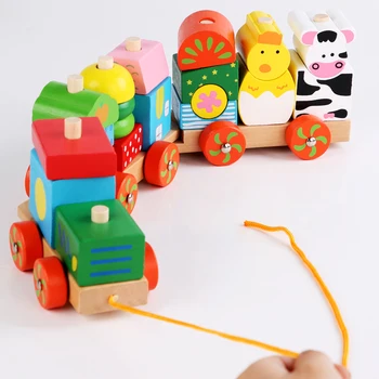 Wooden Farm Animal Train Set Classic Wooden Toy Funny Early Learning ...