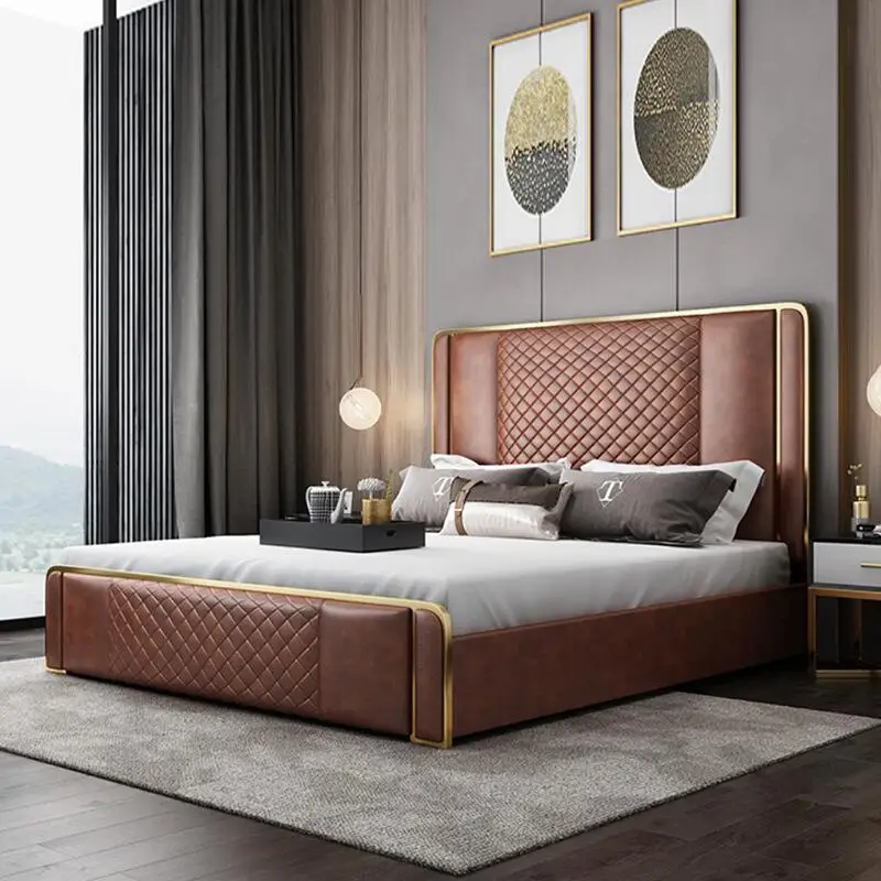 King Size Bed Modern Bedroom Furniture Set Hotel Faux Leather Storage ...