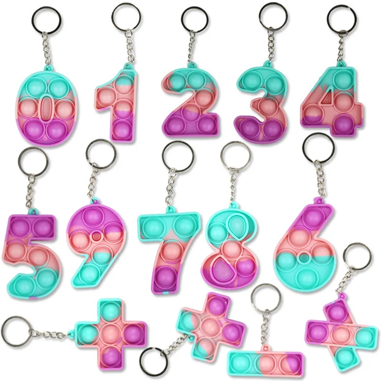 Poping Fidget Toys Heart Keychain Number Poppet Key Ring Popper Pop ...