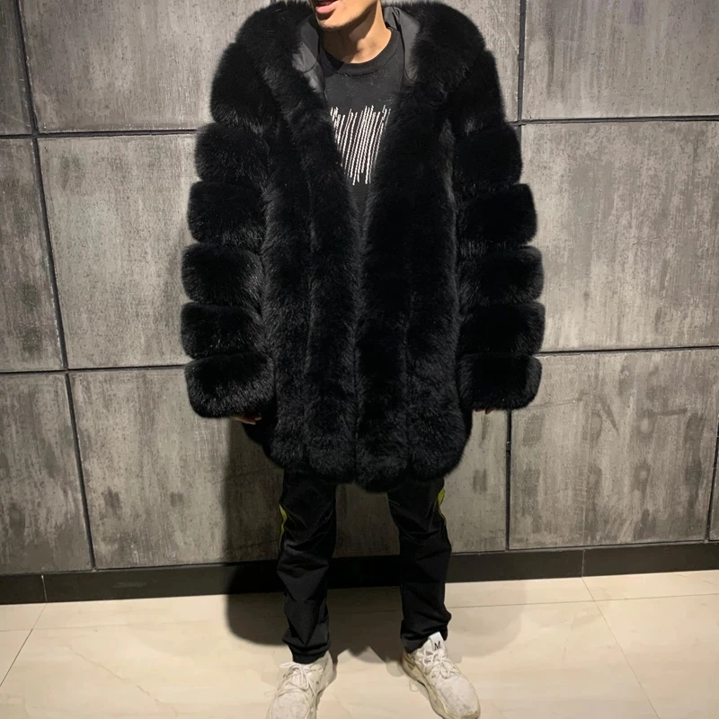 Men's Long Hooded Fur Jacket - Winter Outerwear, Breathable & Windproof ...