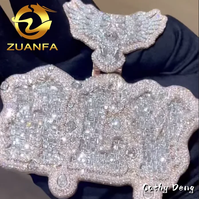 Custom Bail Iced Out Pendant - 925 Silver & Lab Moissanite