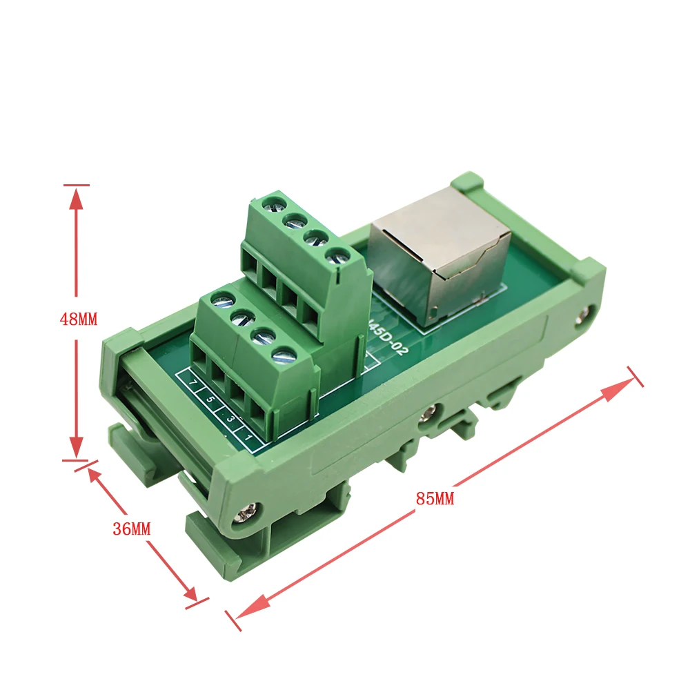 RJ45 Female to Terminal Block - Customizable DIN Rail Mounting