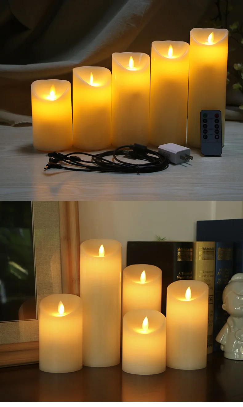 Rechargeable Led Flameless Pillar Candles with Moving Flame Led Candles ...