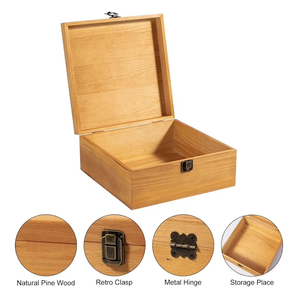 Wooden Boxes With Hinged Lid Wooden Storage Box Container With Front ...