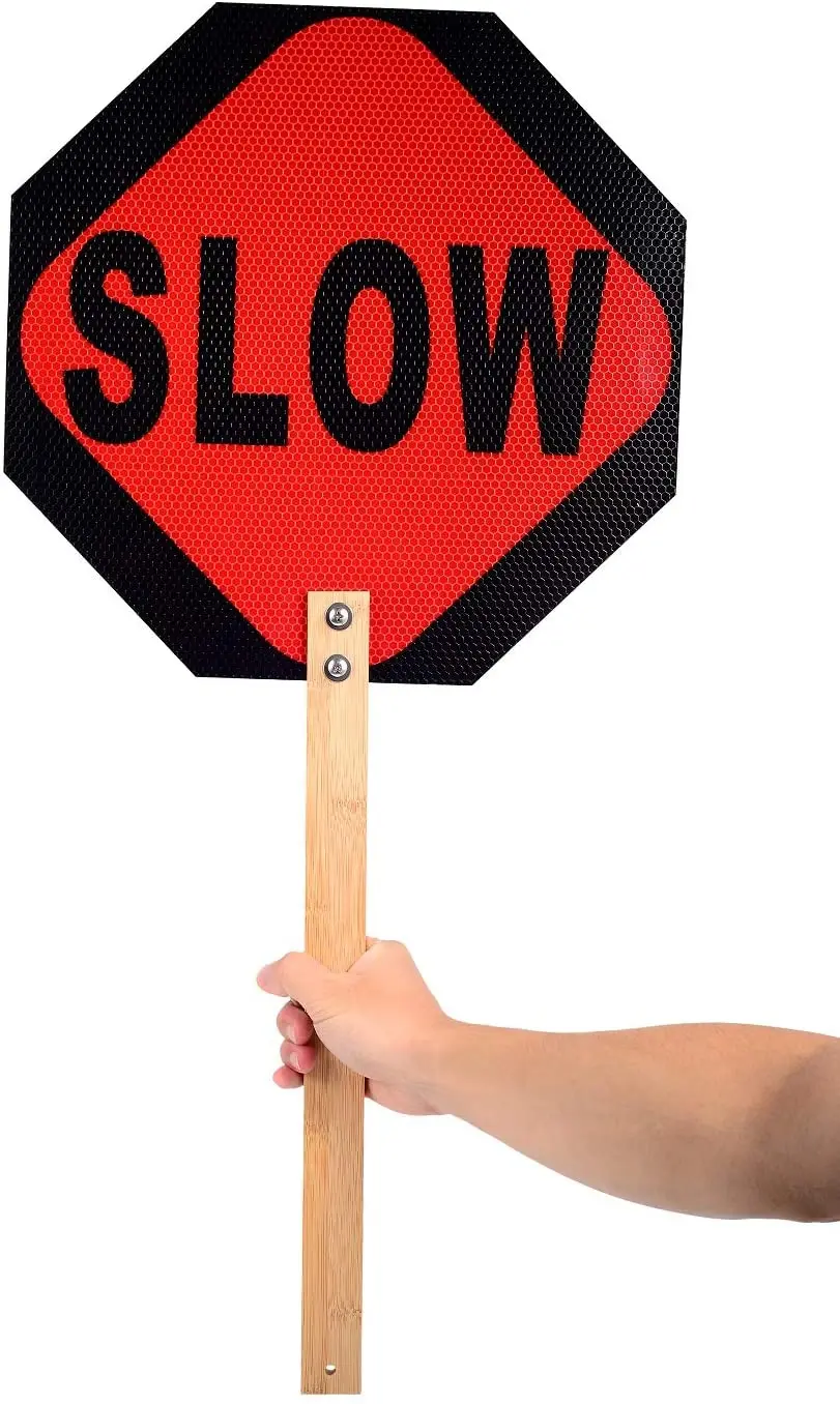 Reflective Stop Slow Sign With Wood 13 Inch Handle Durable Hardboard ...