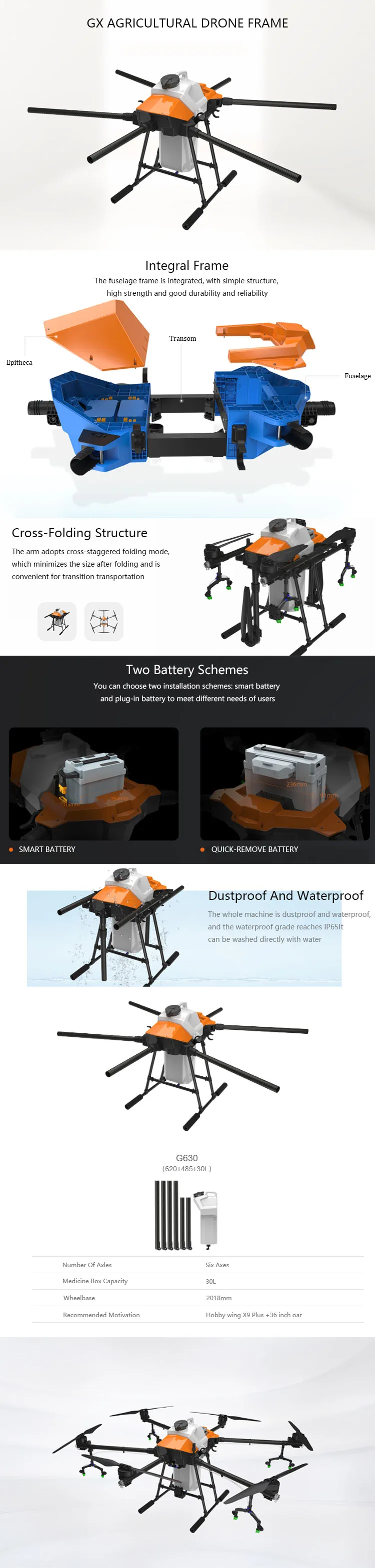 Heavy Lift Uav Eft G630 Six-axis 26l 25kg Agricultural Spray Drone 5l ...