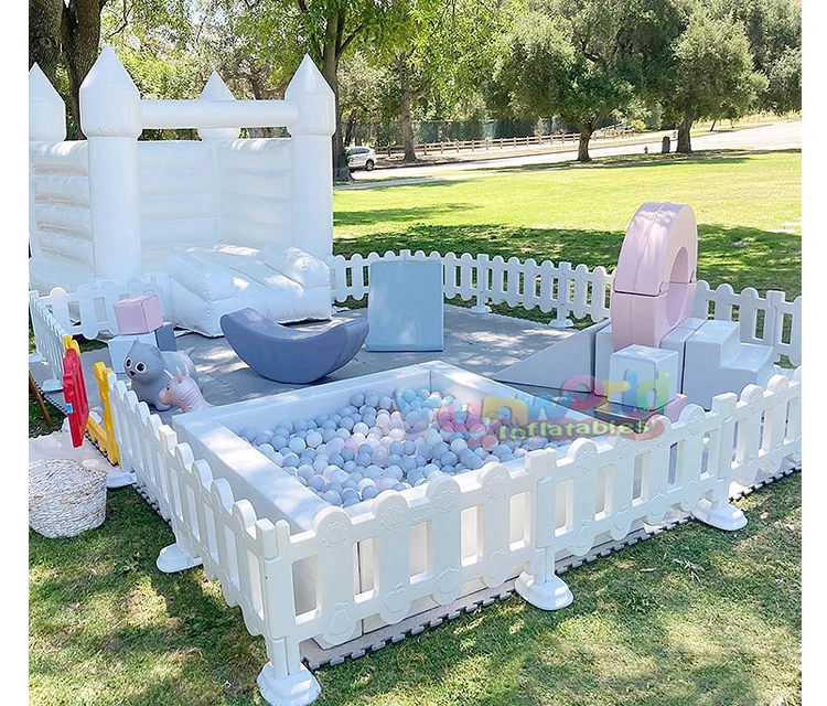 White Jump House with Slide Baby Foam Ball Pits for Toddlers Soft Play ...