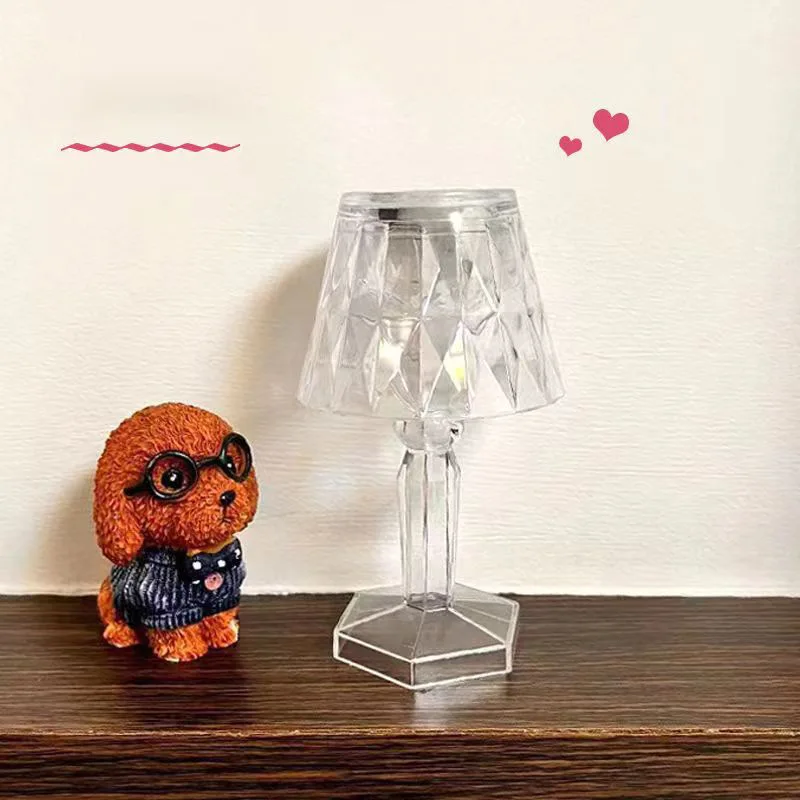 Mini Small Size Crystal Desk Lamp LED Transparent Acrylic Small Night ...