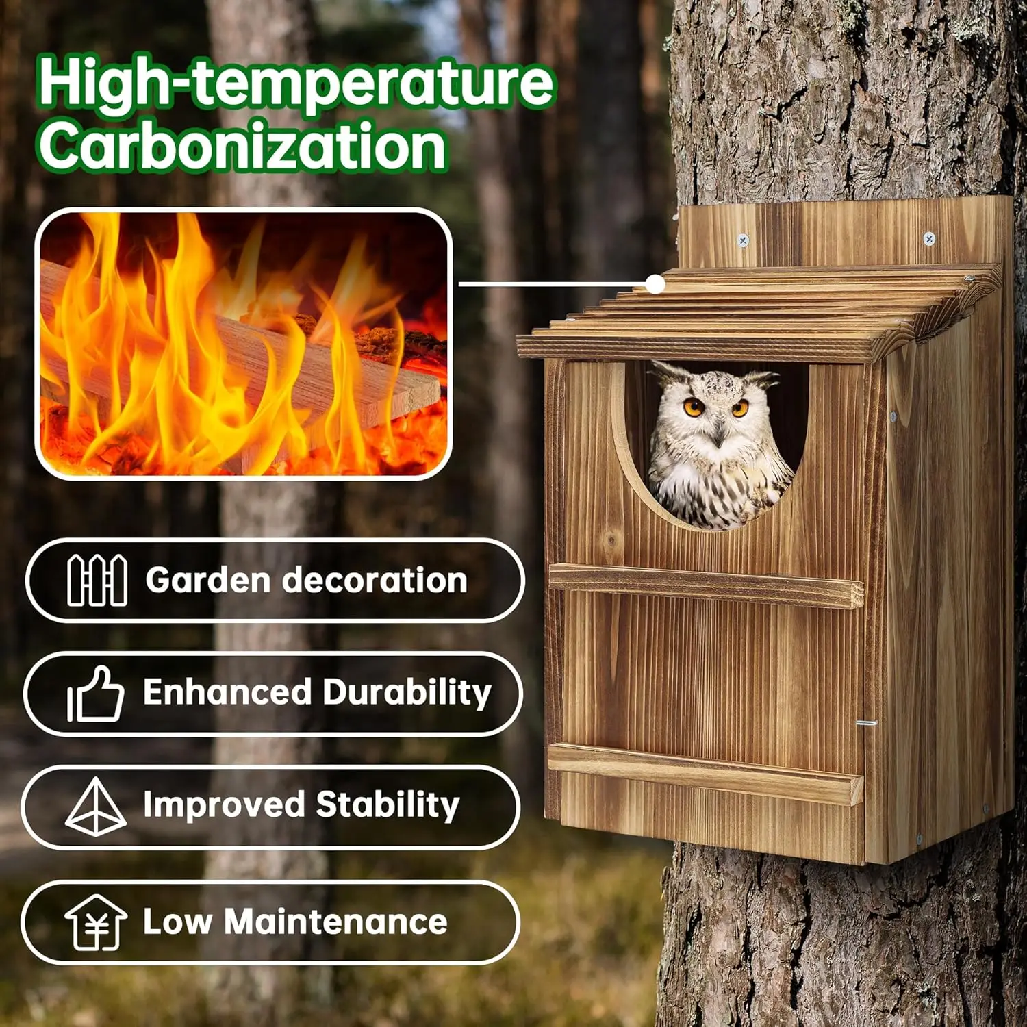 Carbonized Cedar Large Owl Bird Box for Wildlife Lovers| Alibaba.com
