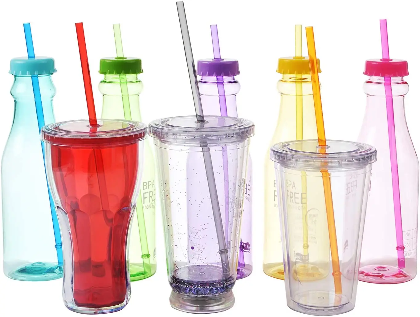 Tritan Hard Plastic Reusable Straws With Cleaning Brush,10.5 In Long ...