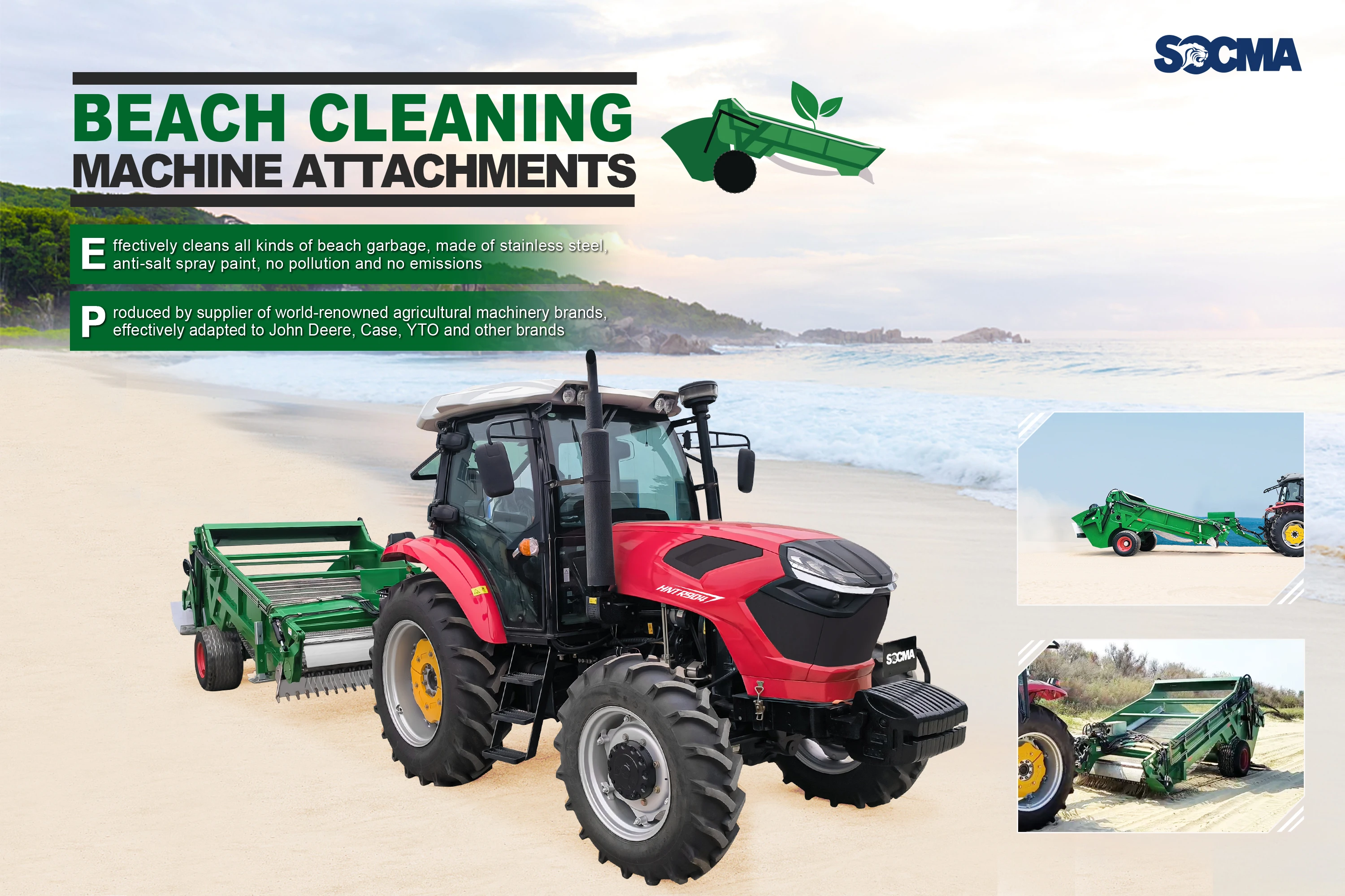 SOCMA Beach Cleaner Machine - Efficient 60HP Tractor Attachment