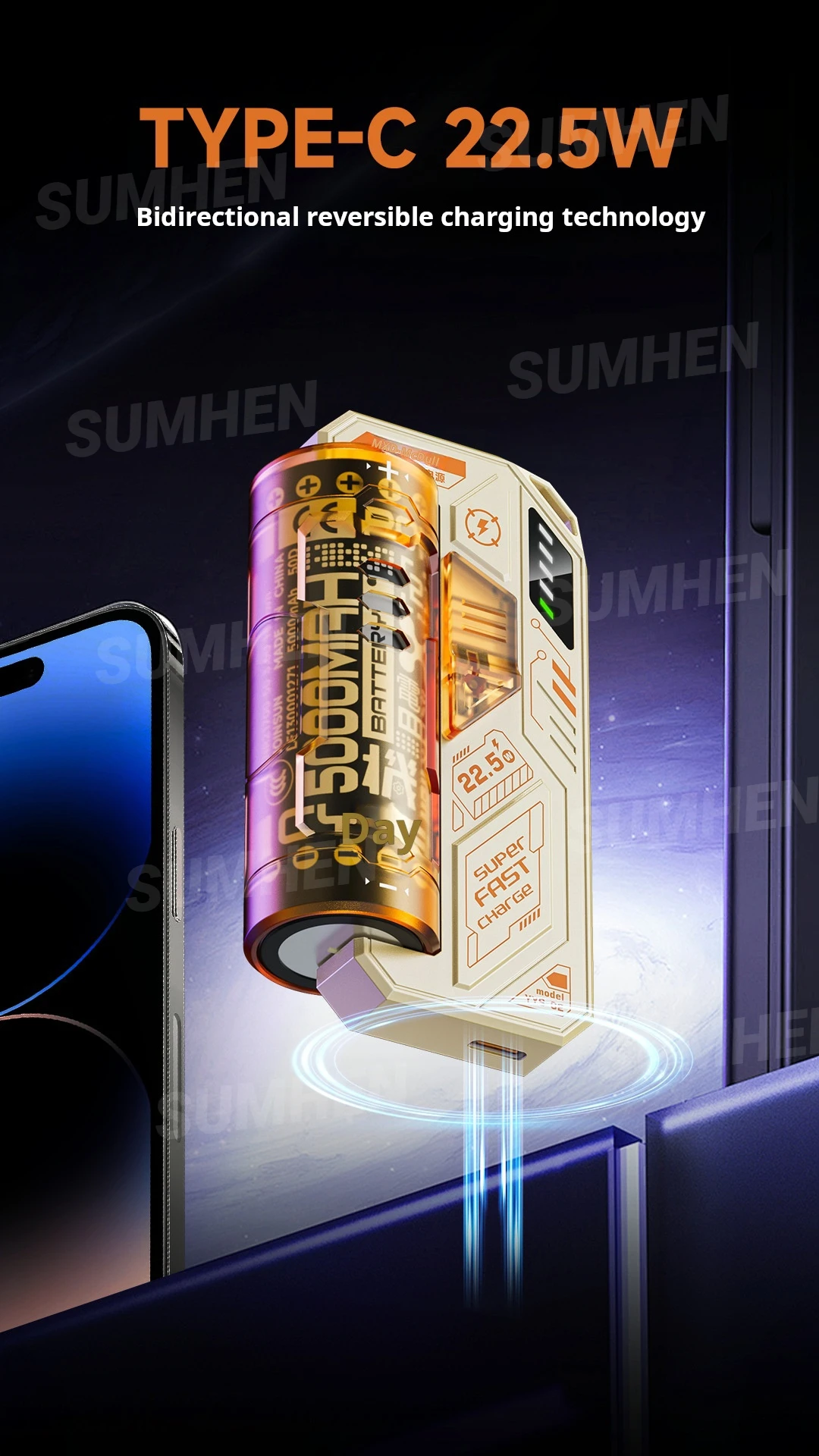 Cyberpunk Super Fast Charging Power Bank Charger With 5000mAh Battery ...