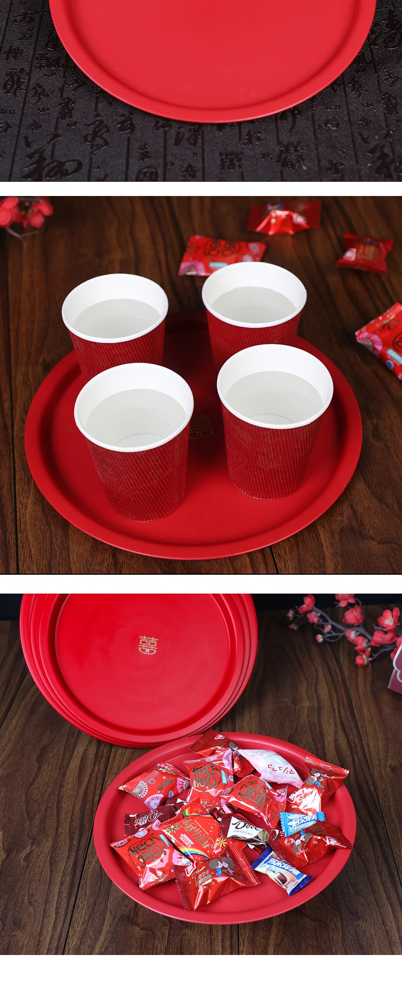 Red Circular Plastic Fruit Tray,Wedding Supplies Dried Fruit Tray Candy ...