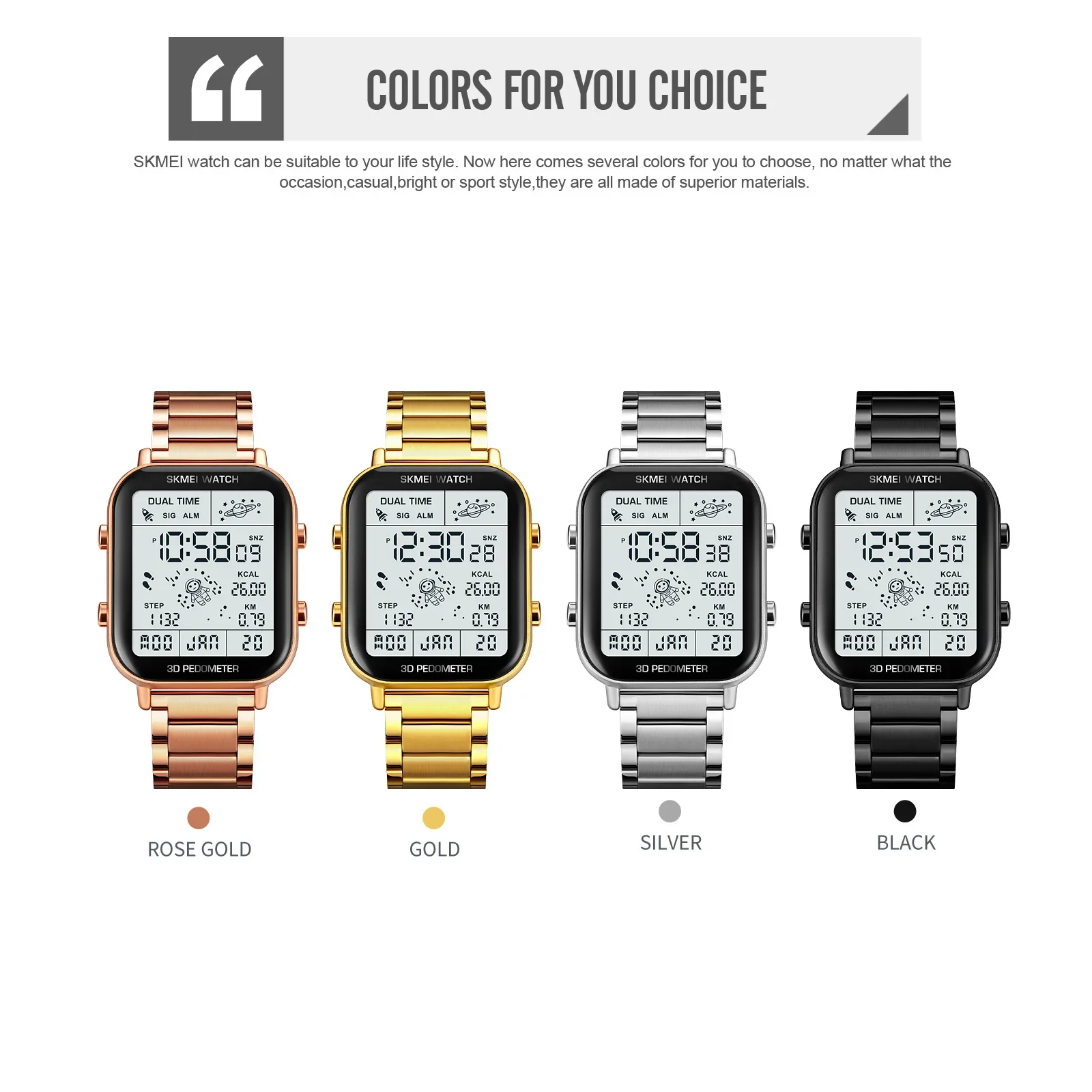Skmei 1888 Men Stainless Steel Multifunctional Pedometer Calories ...