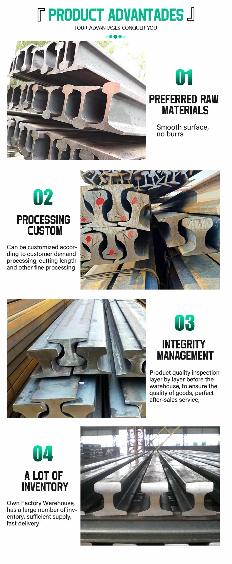 Railway Steel Rail DIN 536 35mm Standard Steel Rail A55 A100 A120 A65 ...