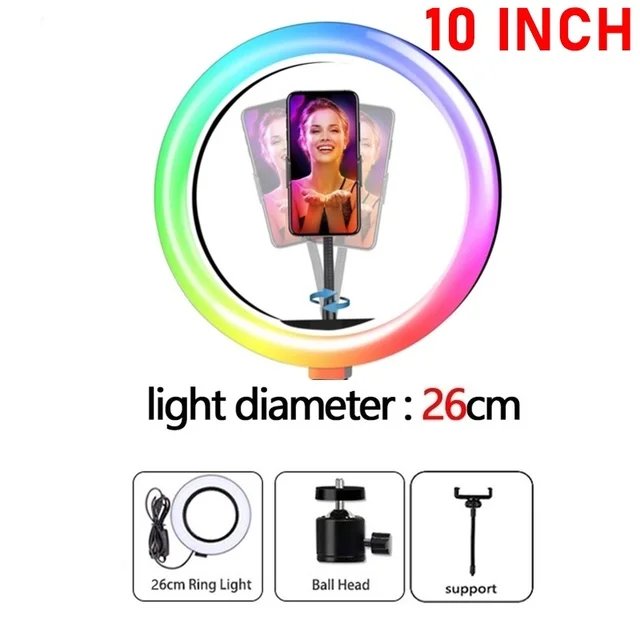 10 Inch Rgb Selfie Ring Light With Phone Holder Brightness Levels ...